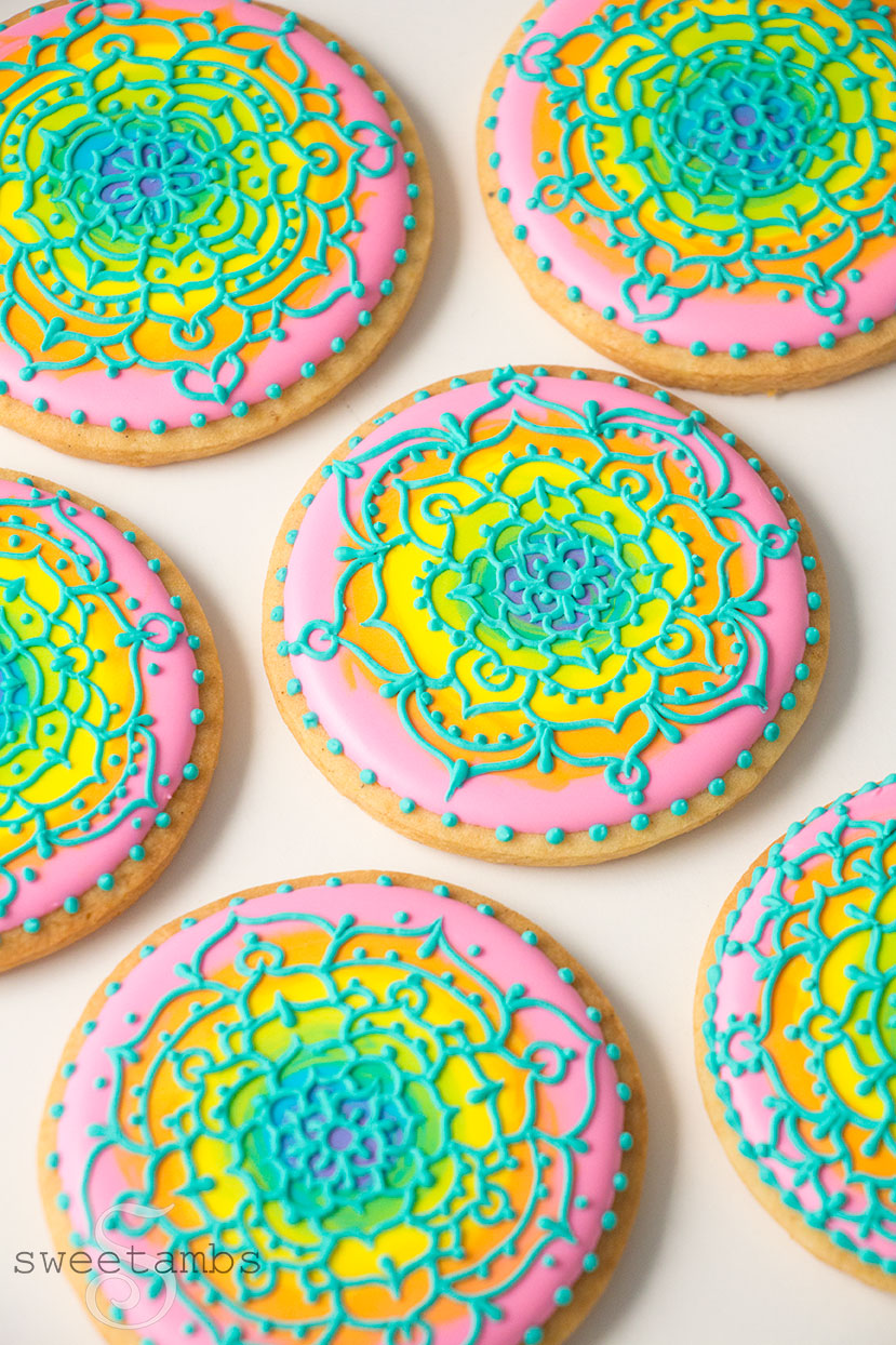 How To Decorate Rainbow Mandala Cookies - SweetAmbsSweetAmbs