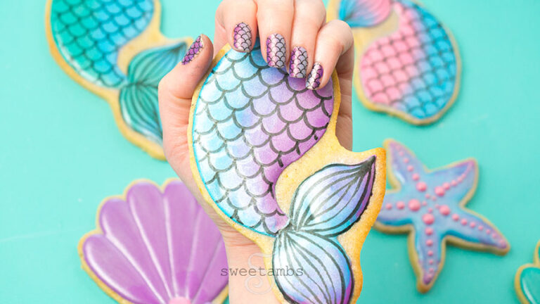Mermaid Tail Cookies with Royal Icing - SweetAmbs