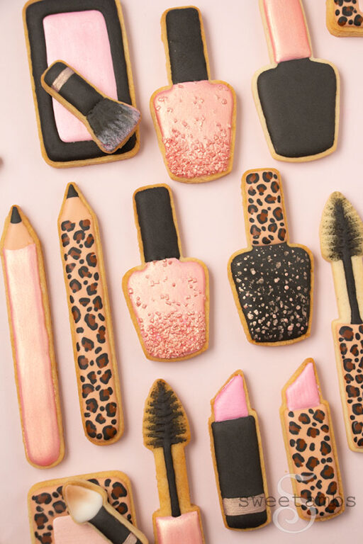 Royal Icing Leopard Print Makeup Cookies - SweetAmbs