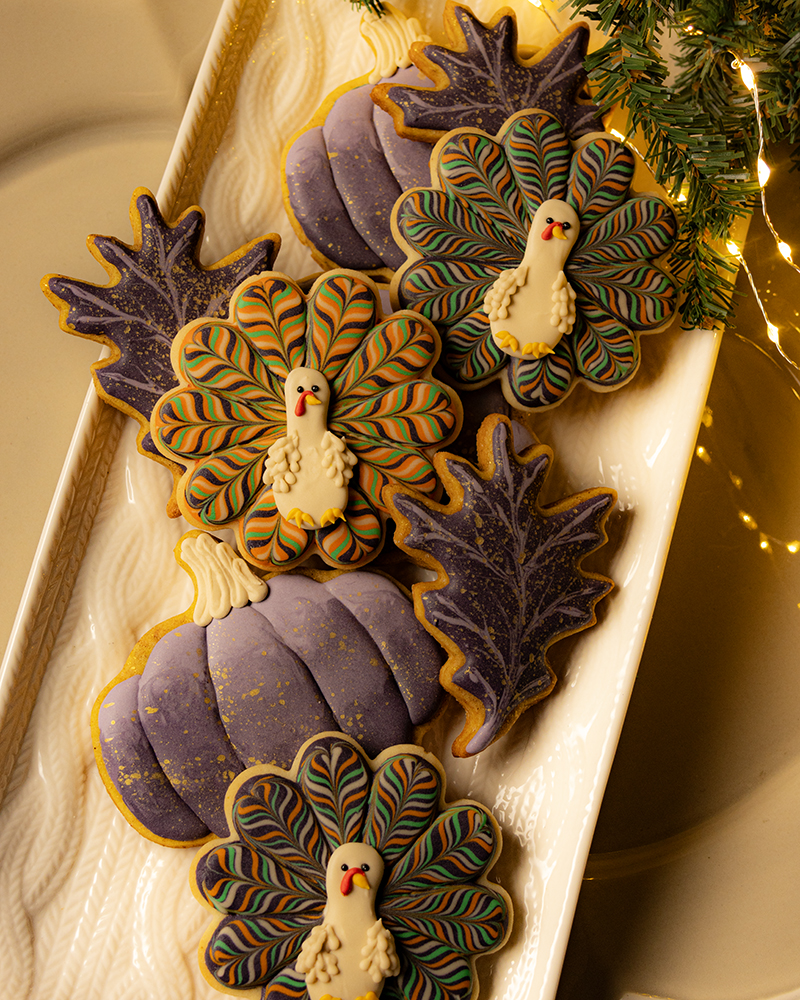 Wet On Wet Royal Icing Turkey Cookies - SweetAmbs